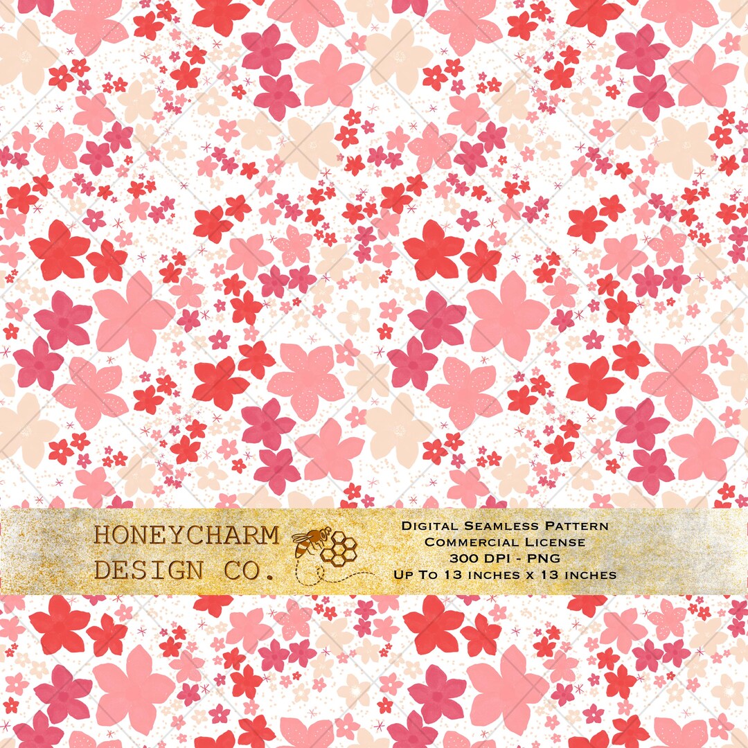 Flower Dot Mess Red Pink Floral Seamless Pattern Hand Drawn PNG ...