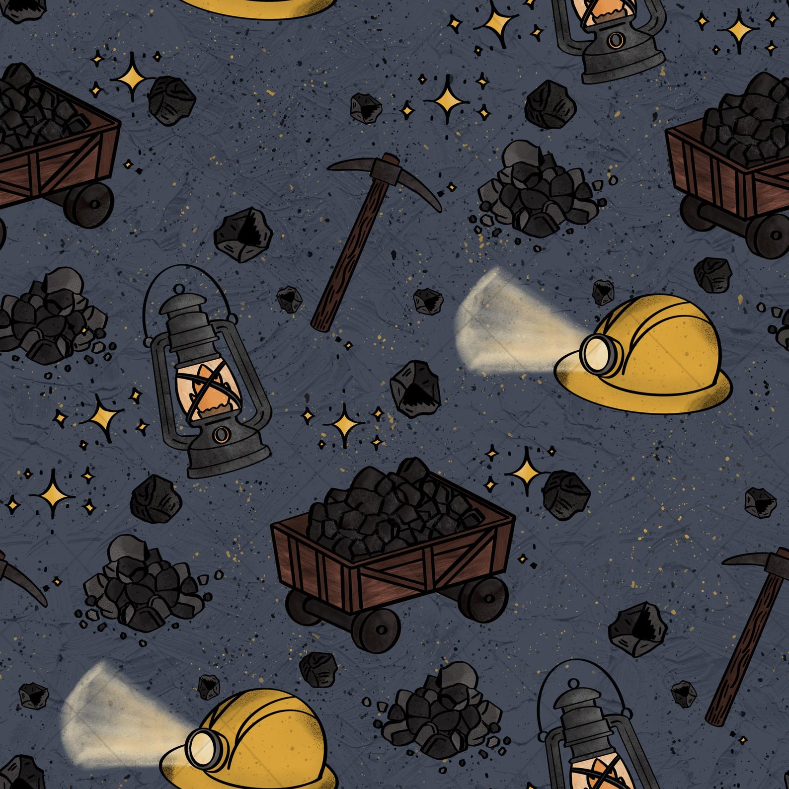 Coal Miner Seamless File Pattern Hand Drawn PNG Download Digital Paper ...