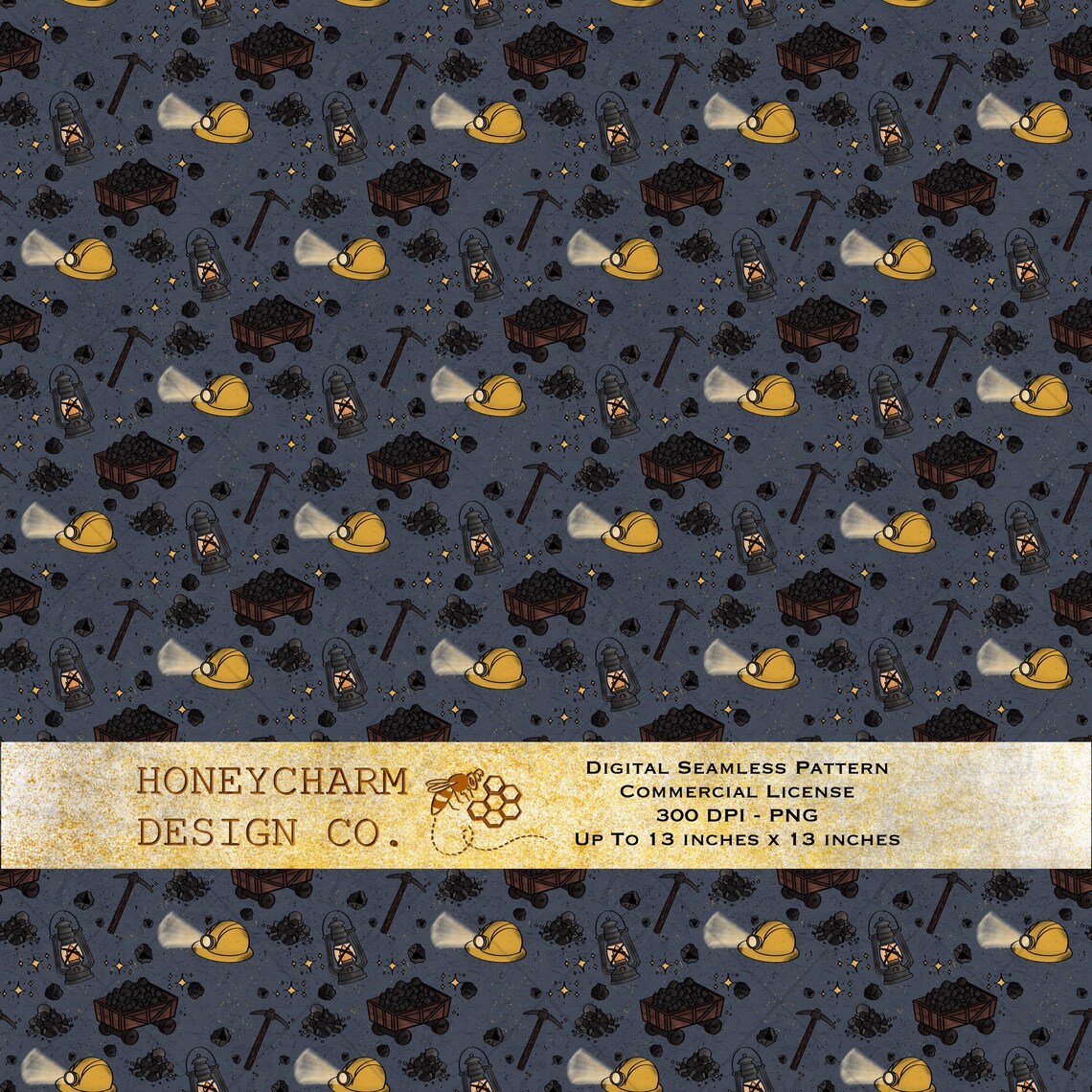 Coal Miner Seamless File Pattern Hand Drawn PNG Download Digital Paper ...