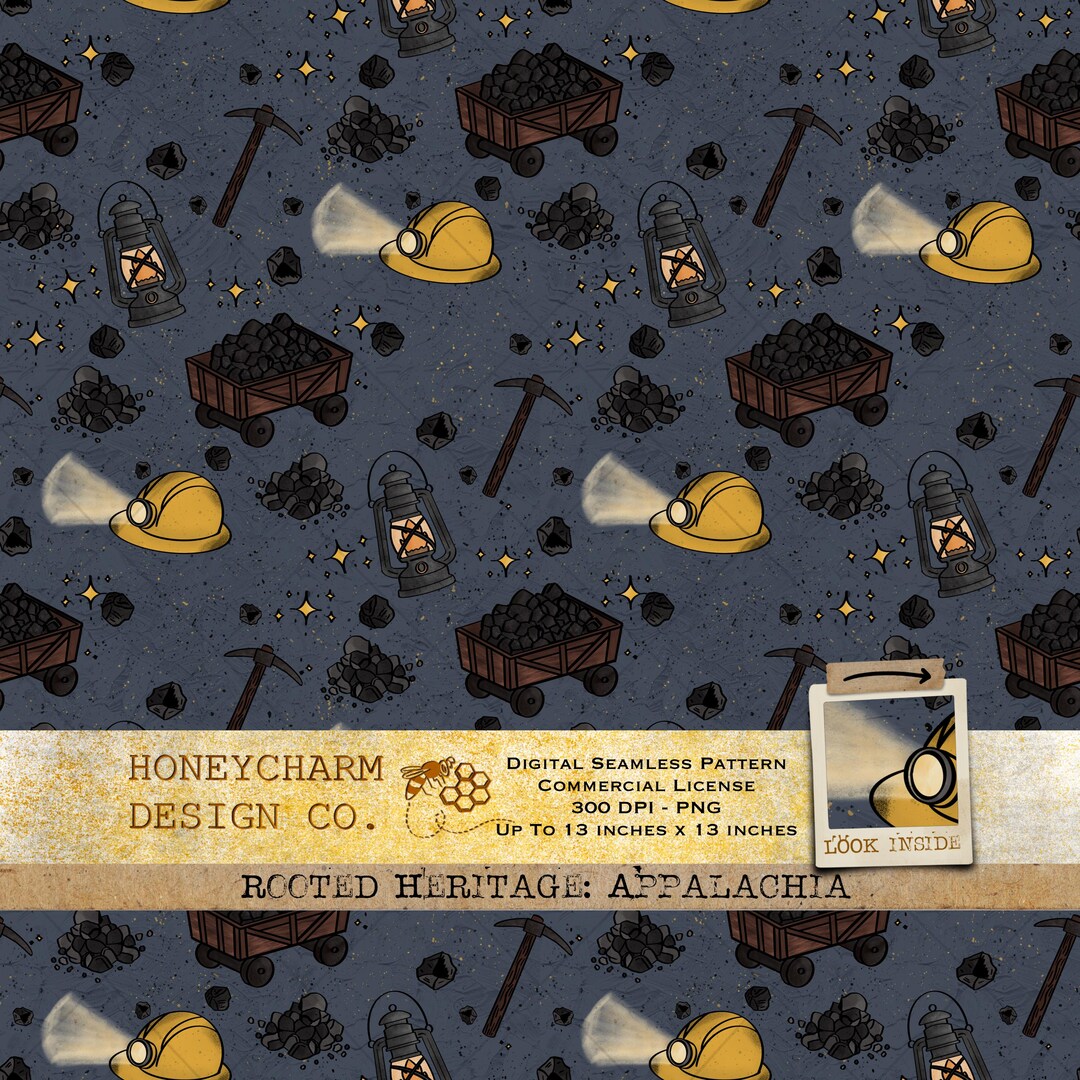 Coal Miner Seamless File Pattern Hand Drawn PNG Download Digital Paper ...