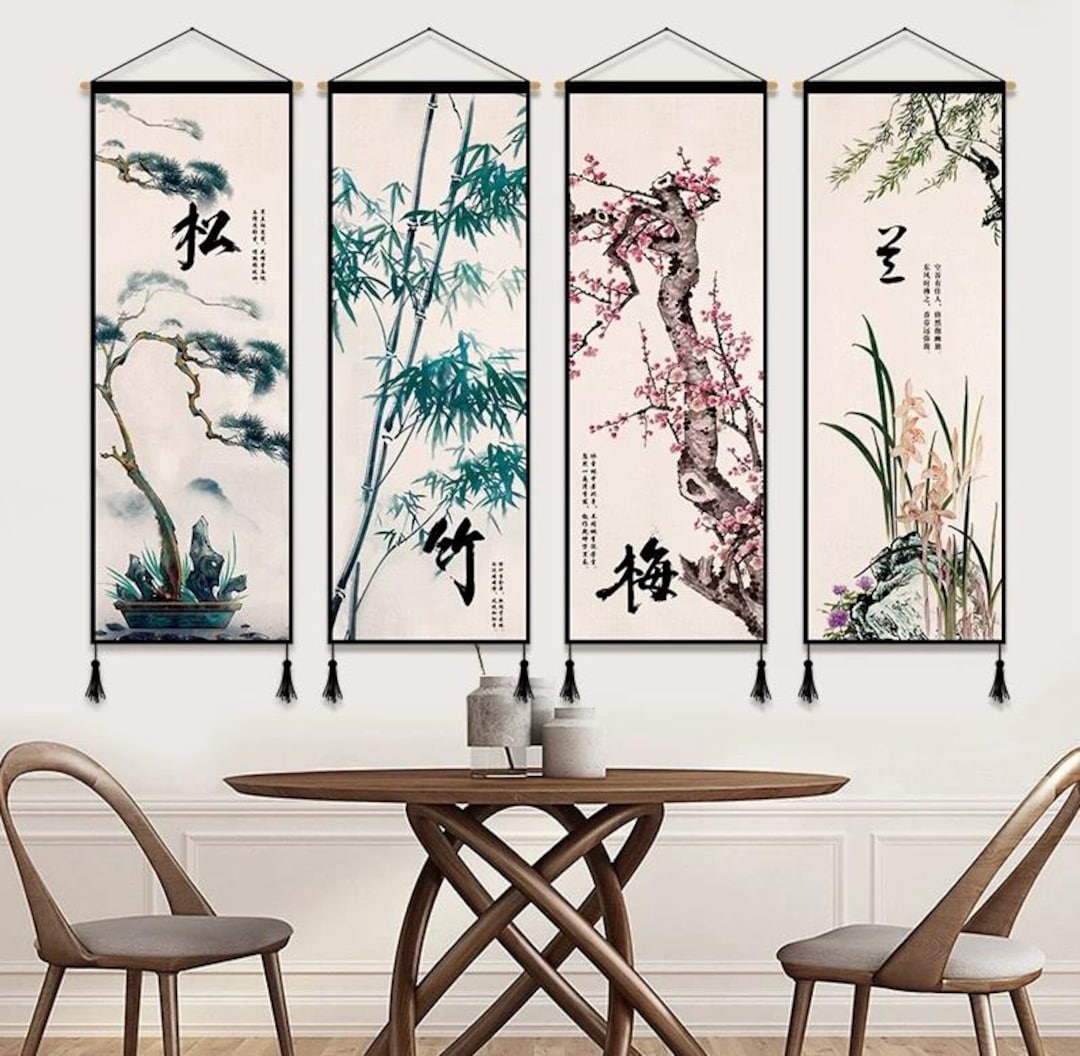 Traditional Japanese Scroll Painting Pine, Bamboo, Plum and Orchid ...