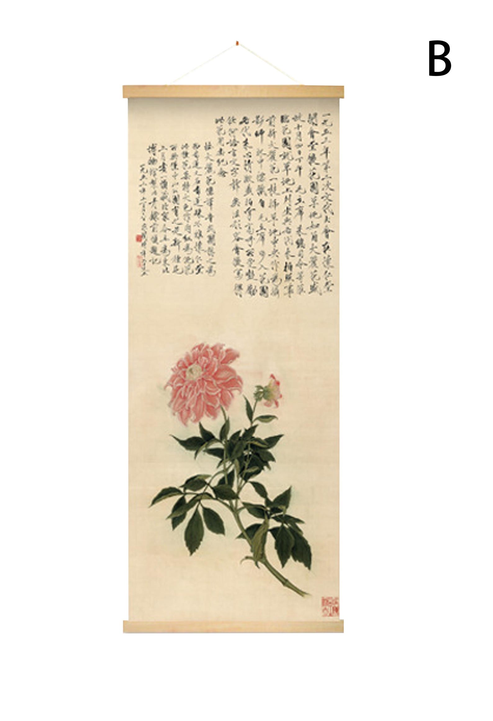 Floral Japanese Chinese Scroll Painting, Wall Art, Canvas Wall Hanging ...