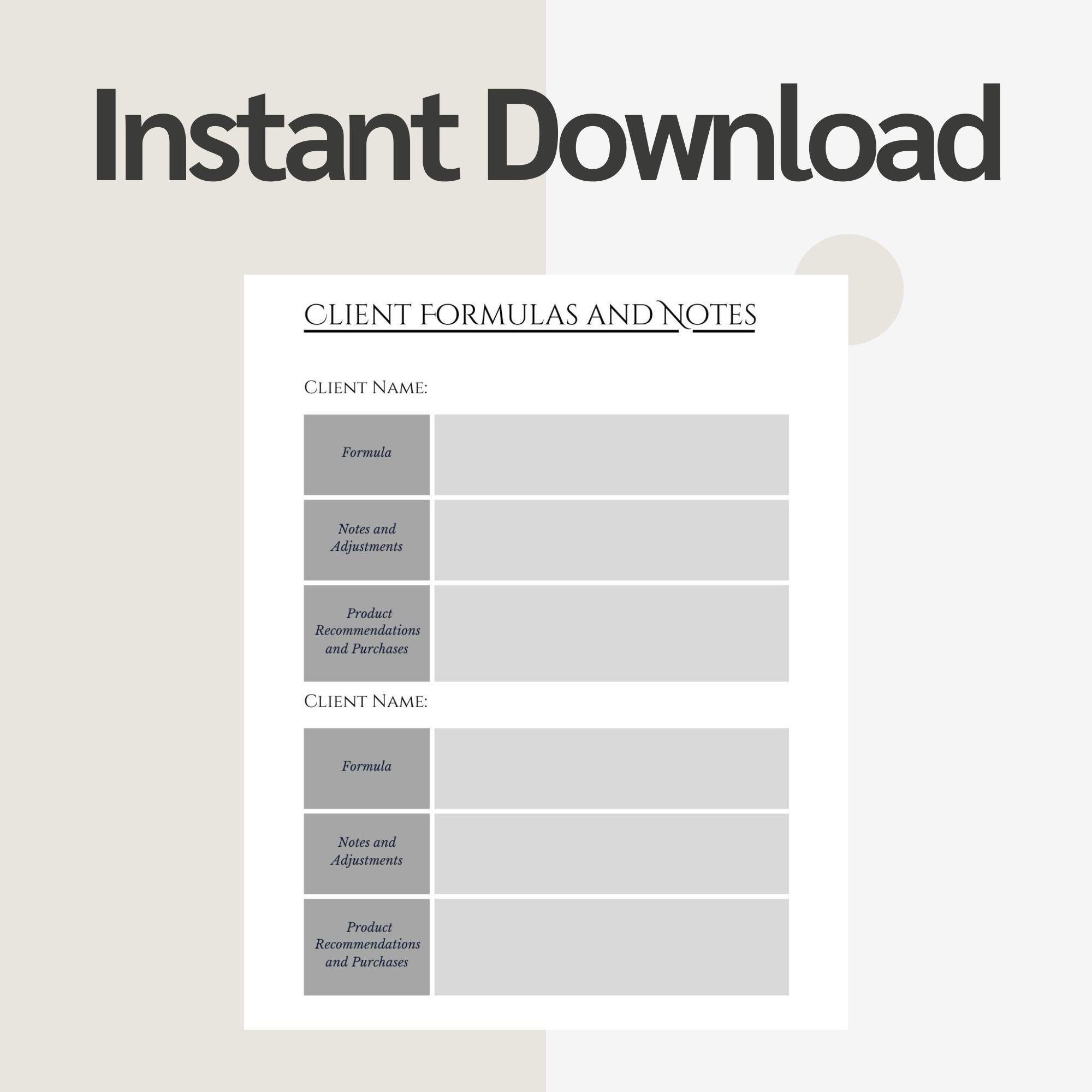 Printable Hair Stylist Client Formula Sheet | Salon Tracker (digital ...