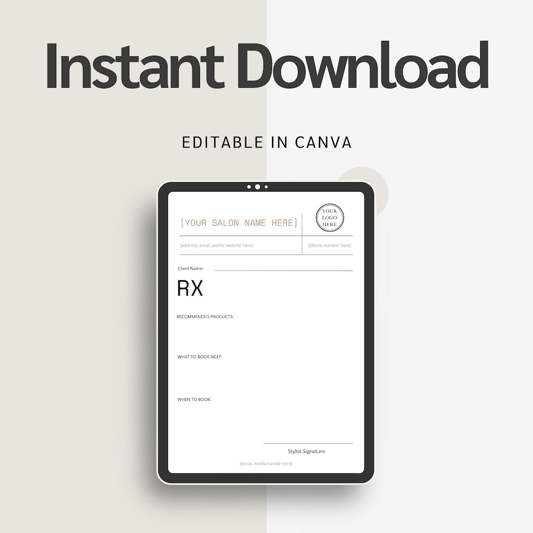 Editable Hairstylist Prescription Pad Template | Printable Salon ...