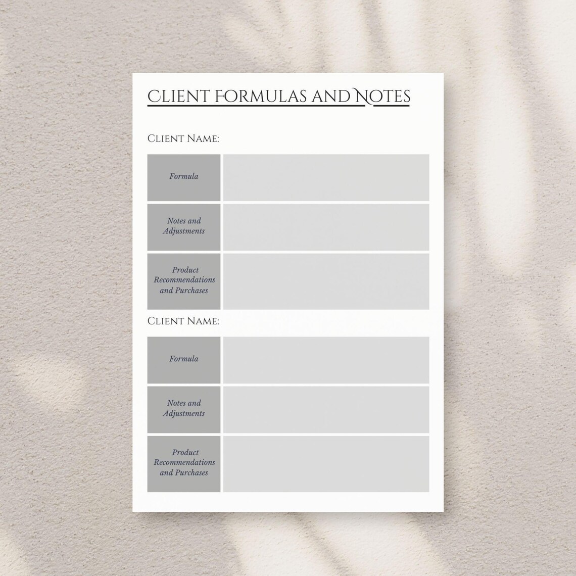 Printable Hair Stylist Client Formula Sheet | Salon Tracker (digital ...