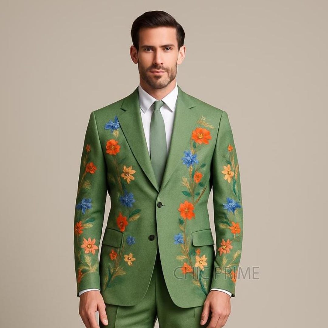Men's Green Embroidered Suit – Floral Mariachi Charro Outfit - Etsy