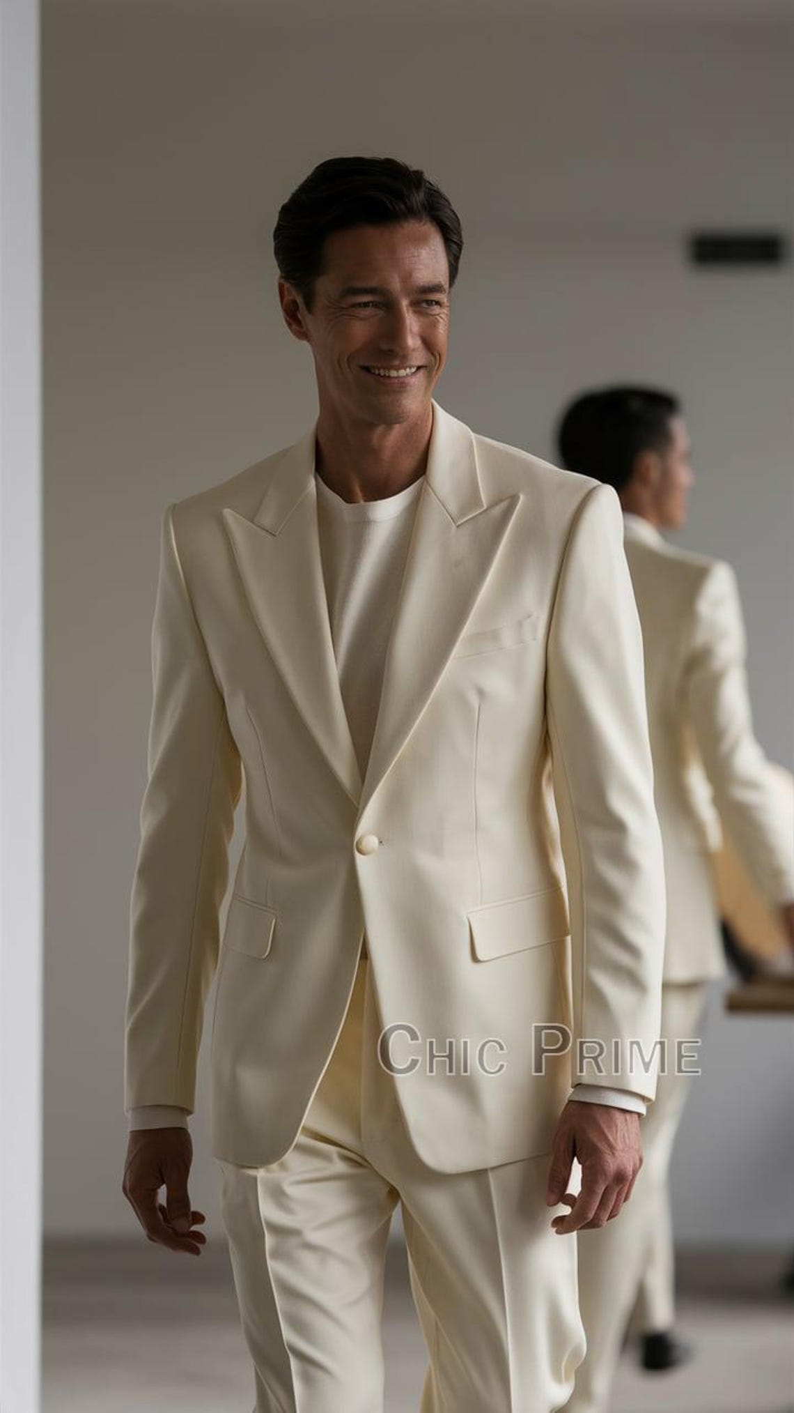 Classic Beige Formal Men Suit, Two Piece Suit, Groom Suit, Slim Fit ...