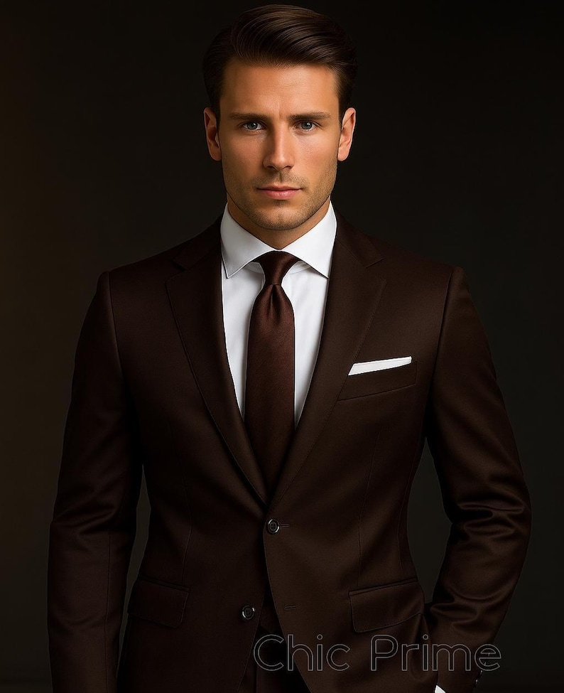 Elegant Chocolate Brown Two Piece Suit for Men – Tailored Formal Suit ...