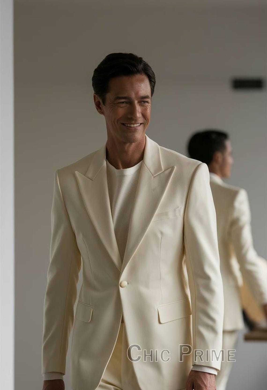 Classic Beige Formal Men Suit, Two Piece Suit, Groom Suit, Slim Fit ...