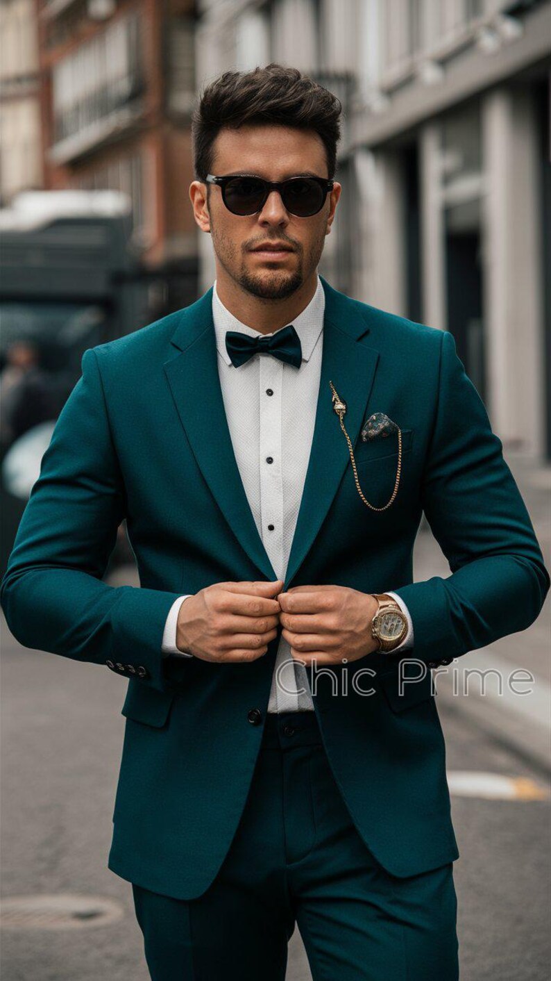 Emerald Green Suit, Two Piece Men Suit, Groom Suit, Slim Fit Suits ...