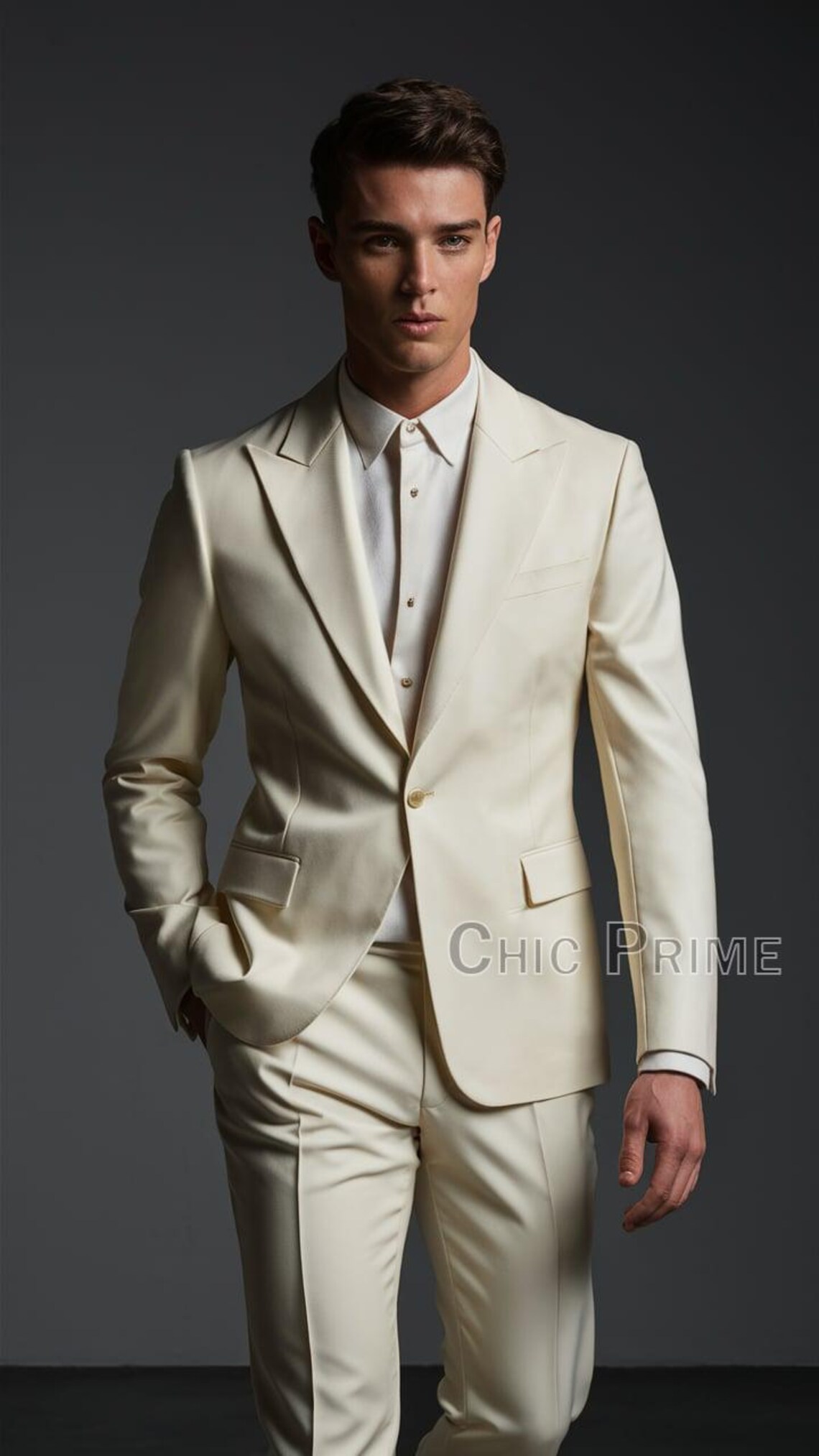 Classic Beige Formal Men Suit, Two Piece Suit, Groom Suit, Slim Fit ...