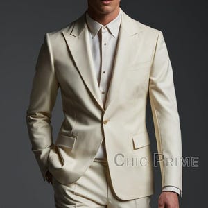 Classic Beige Formal Men Suit, Two Piece Suit, Groom Suit, Slim Fit ...