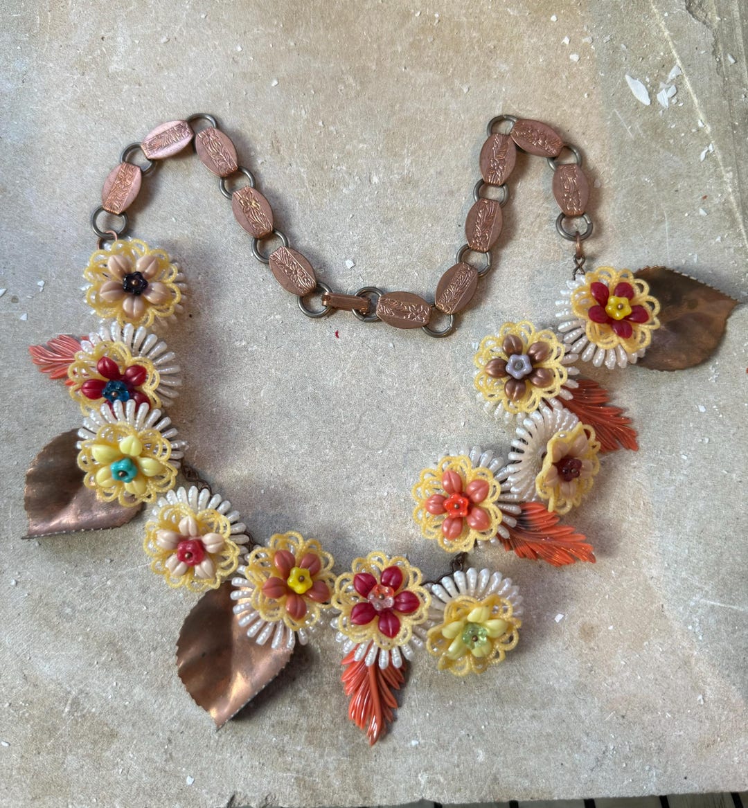 1940s Cha Cha Copper Flower Lucite Charm Bib Retro Vintage Necklace - Etsy