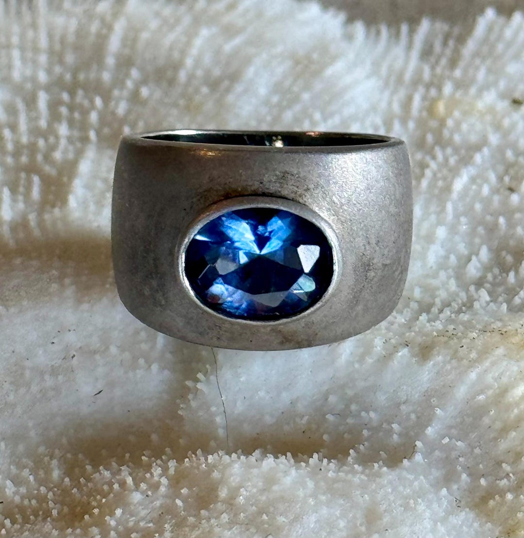 Classic Modernist Design Sterling Silver Faceted Blue Stone Vintage ...