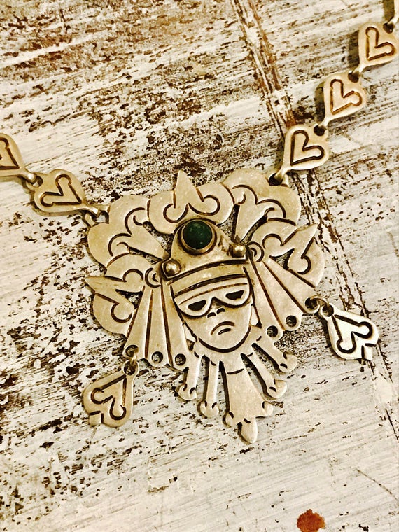 Beautiful Mexican Sterling Silver Jade Aztec Mid Cent… - Gem