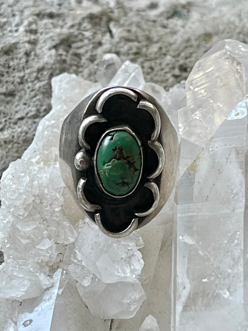 Beautiful Native American Sterling Silver Green Turquoise Antique Ring ...