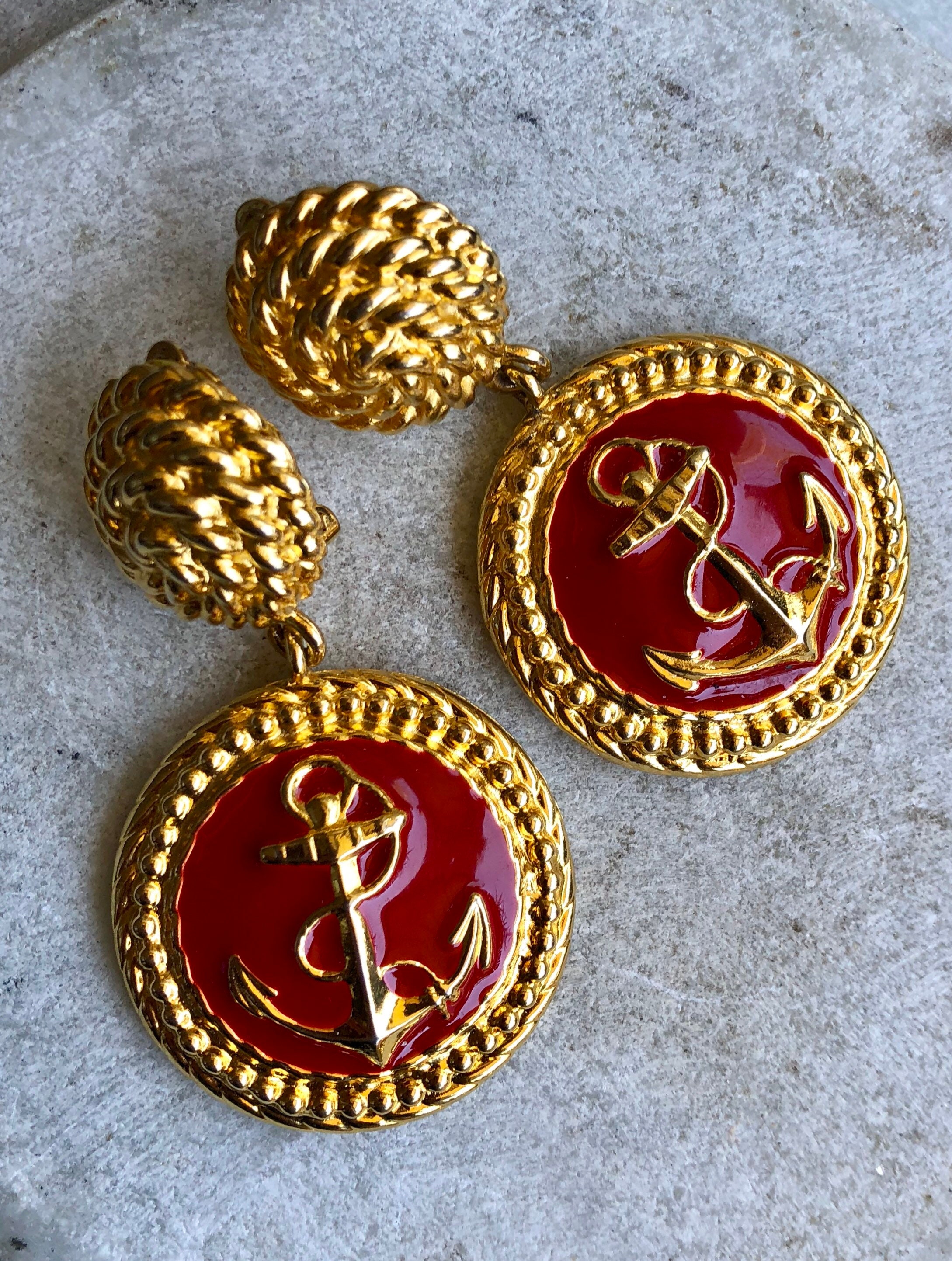 Bold Designer Gold Tone Red Enamel Anchor Nautical Sailor - Etsy