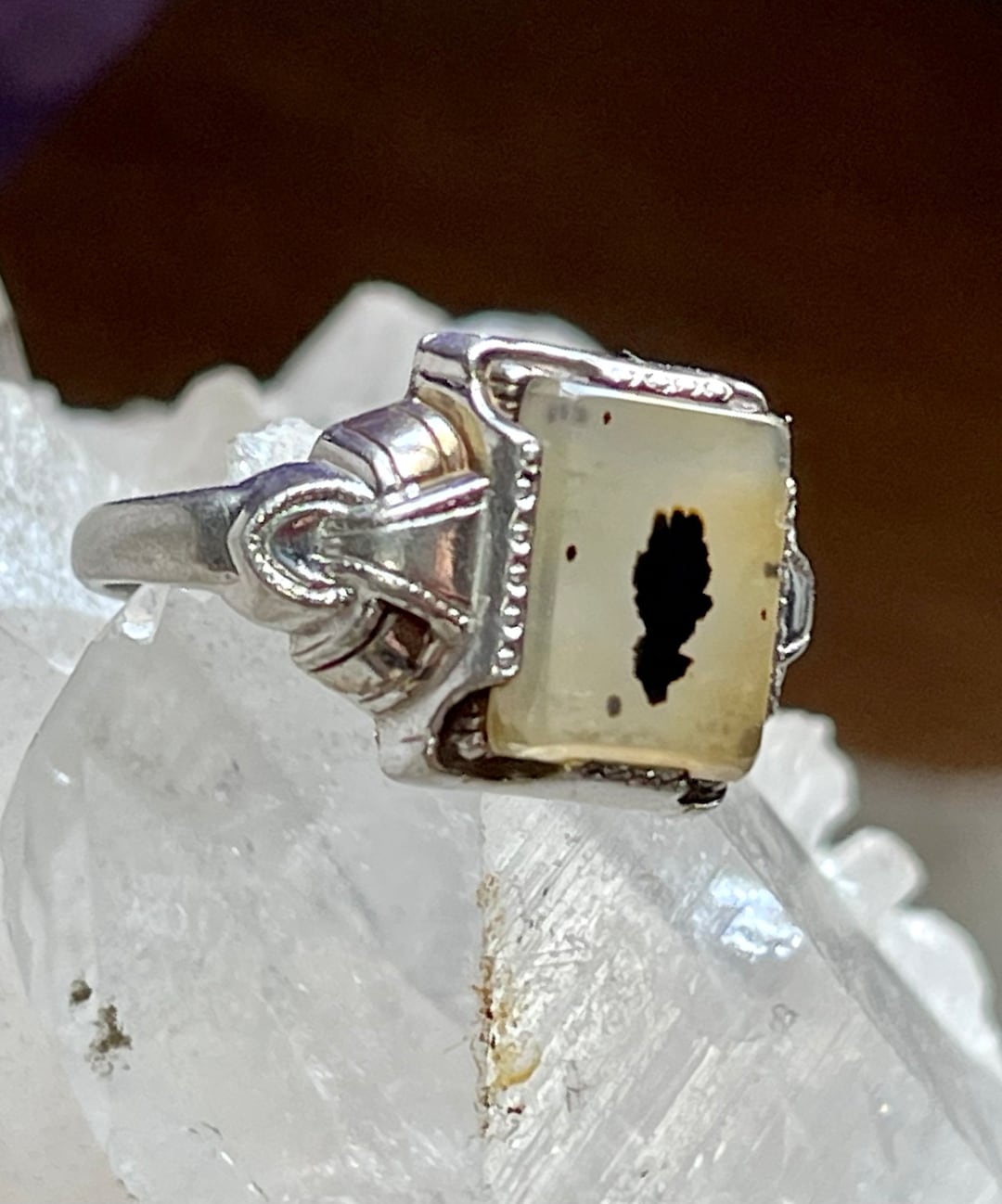 1920s Art Deco Sterling Silver Agate Antique Ring - Etsy
