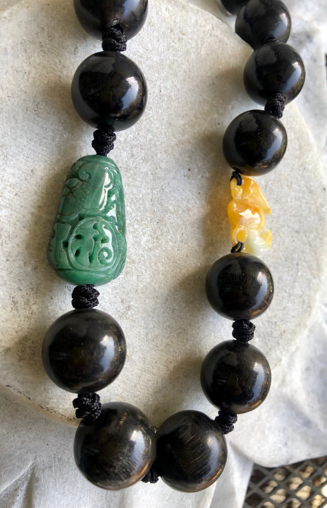 Carved Green Jade Shou Bead Yellow Jade Bat Nut Seed Bead | Etsy