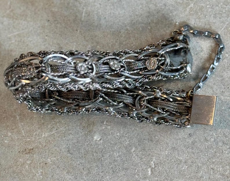 Beautiful Woven Sterling Silver Chain Link Flower Vintage Bracelet - Etsy