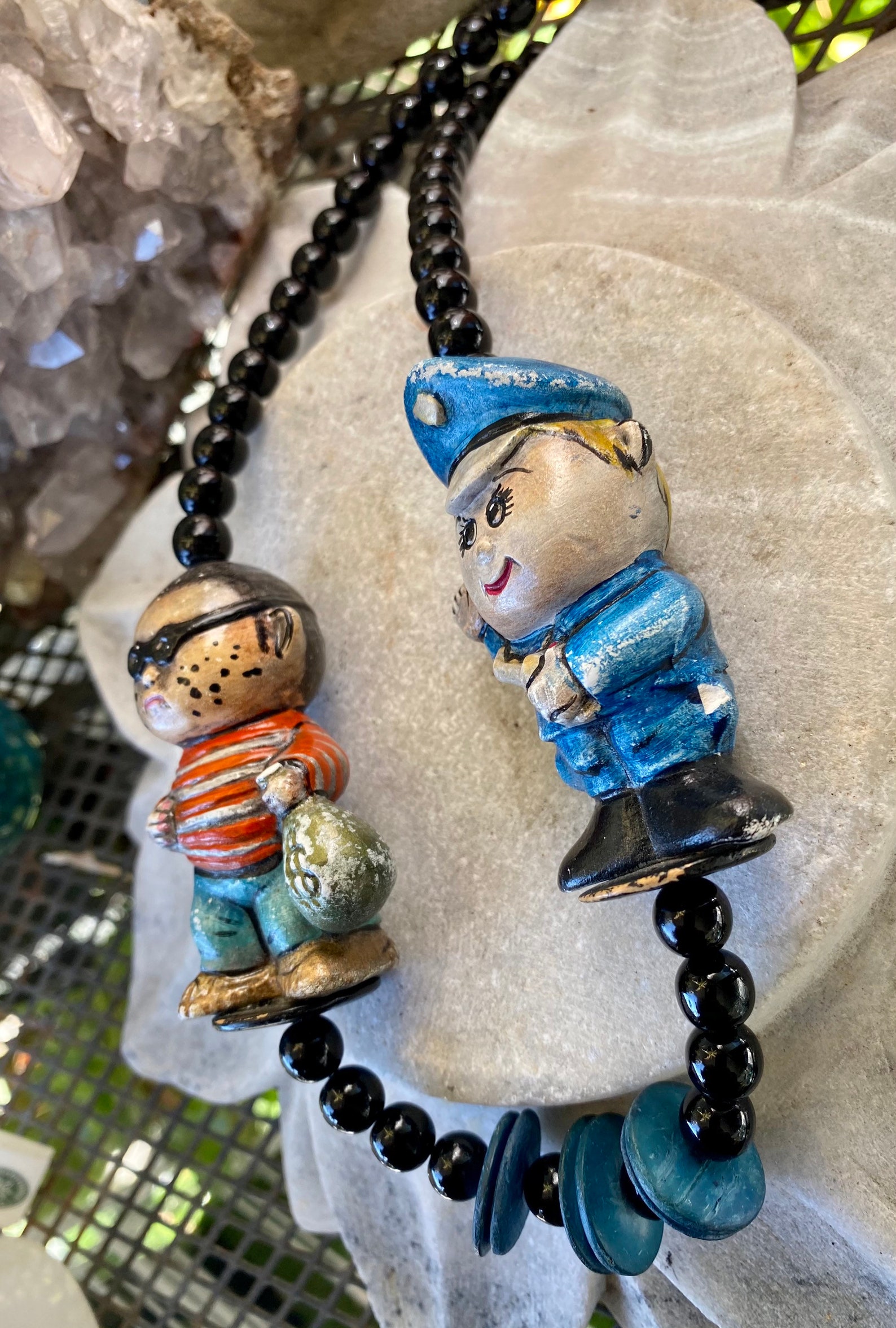 Pop Art Large Painted Ceramic Cops and Robbers Black Onyx Bead | Etsy