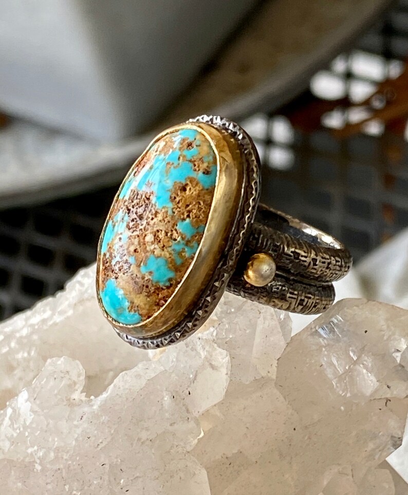 Beautiful Sterling Silver Gold Matrix Turquoise Vintage Ring - Etsy