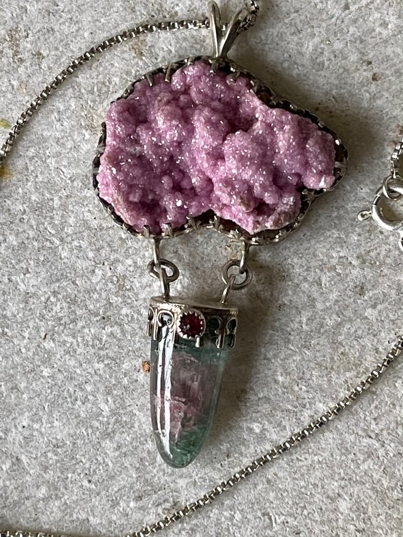 Beautiful Pink Druzy Crystal Rainbow Fluorite Pink Sterling - Etsy