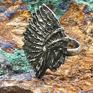 Old Native American Chief Head Sterling Silver Ring - Etsy