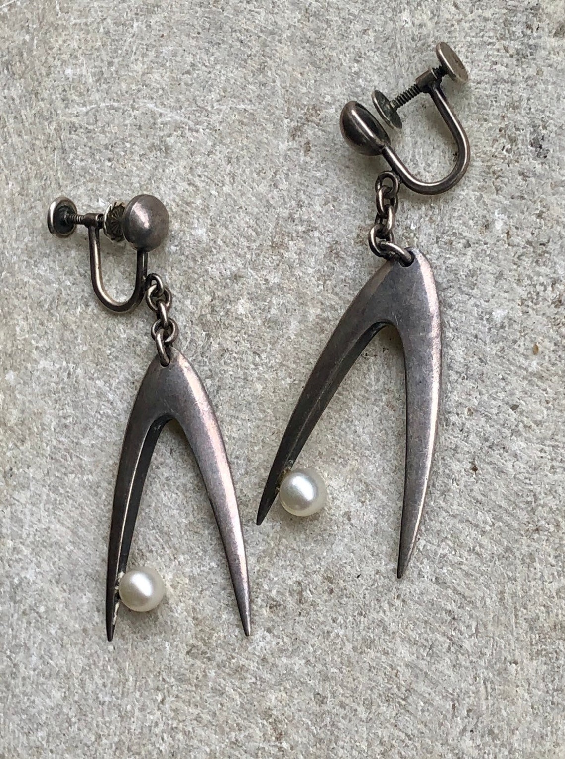 Mid Century Modern Natural Pearl Stering Silver Vintage - Etsy