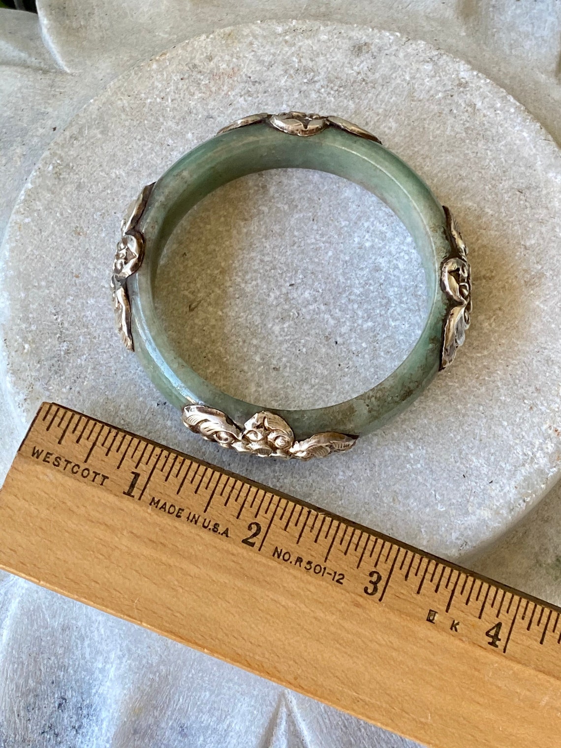 Carved Natural Jade Repousse Sterling Silver Tibetan Bangle - Etsy