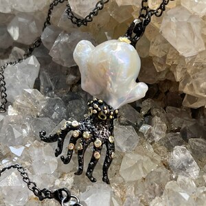 Sterling Silver Gold Gemstone Blister Pearl Octopus Necklace - Etsy