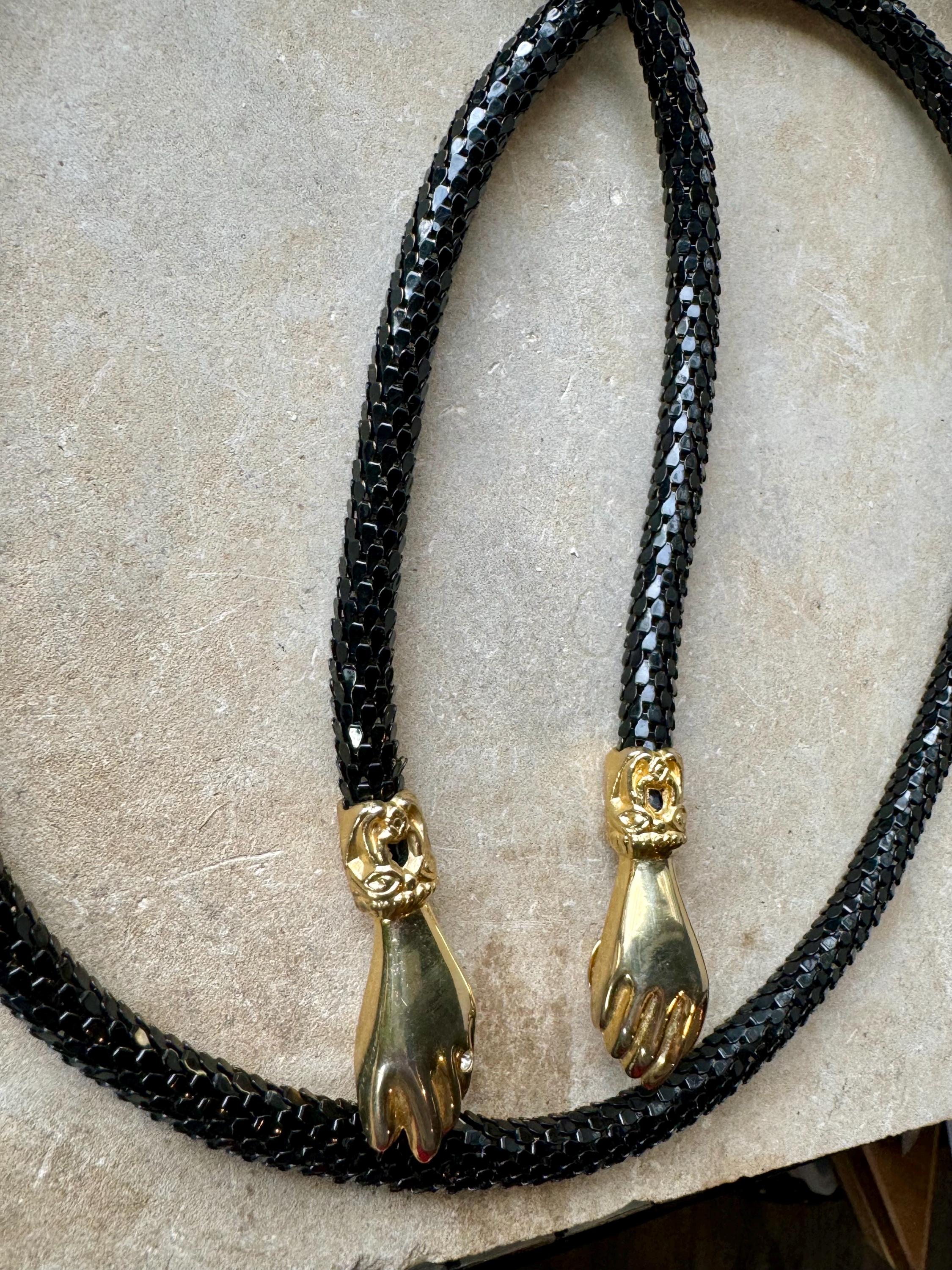 1960s Victorian Style Black Metal Mesh Gold Hands With Dimonte Double ...