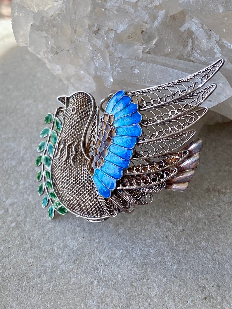 Beautiful Filigree Sterling Silver Enamel Peace Dove Bird - Etsy