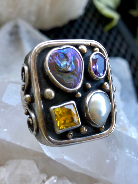 Bold Beautiful Solid Sterling Silver Pearl Amethyst C… - Gem