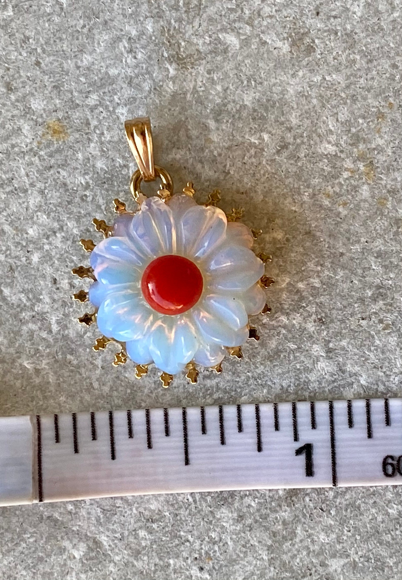 Elegant Carved Rainbow Opal Red Coral Flower Gold Over Sterling Silver ...