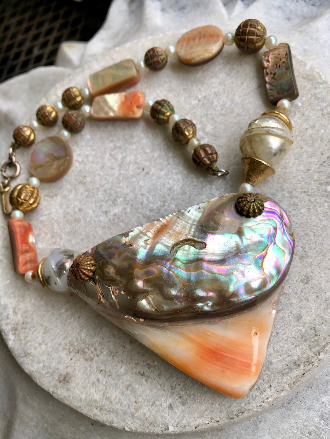 Beautiful Natural Shark Tooth Shell Trifari Vintage Designer Necklace ...