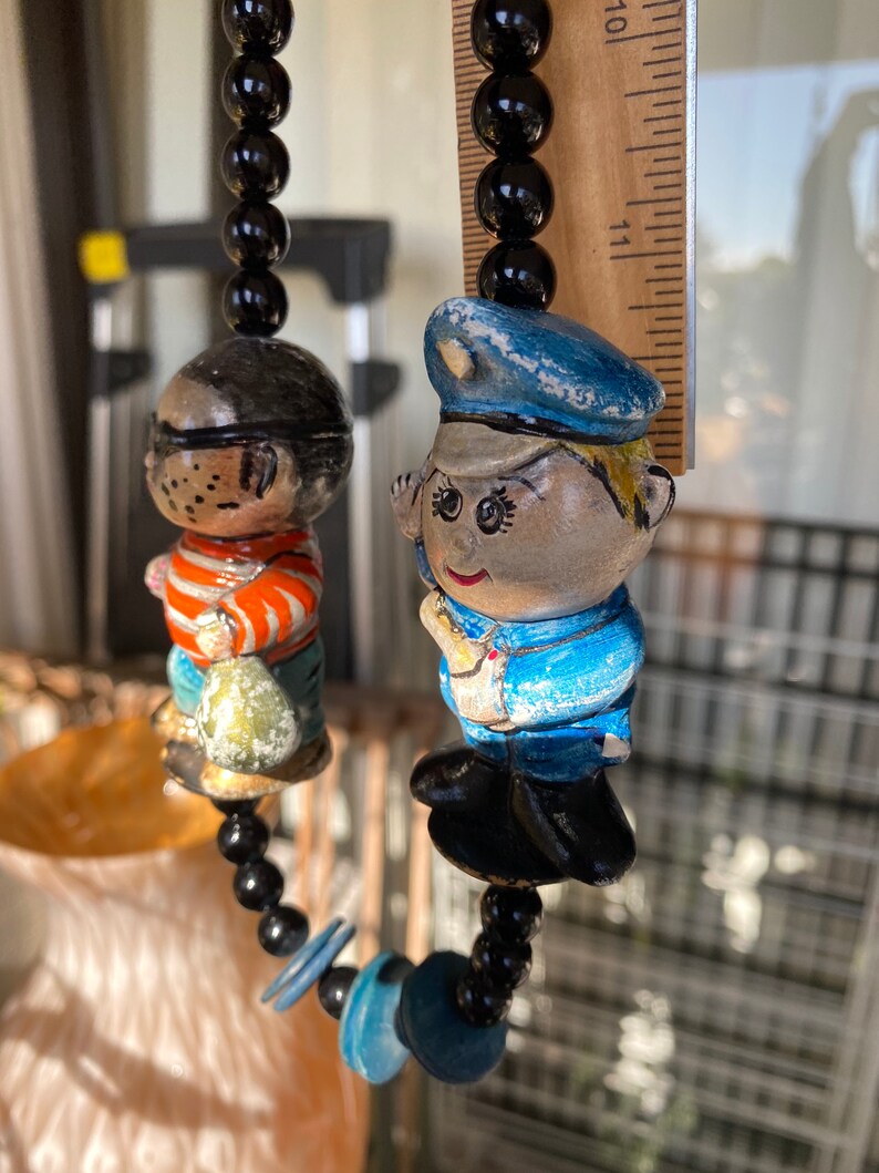 Pop Art Large Painted Ceramic Cops and Robbers Black Onyx Bead | Etsy