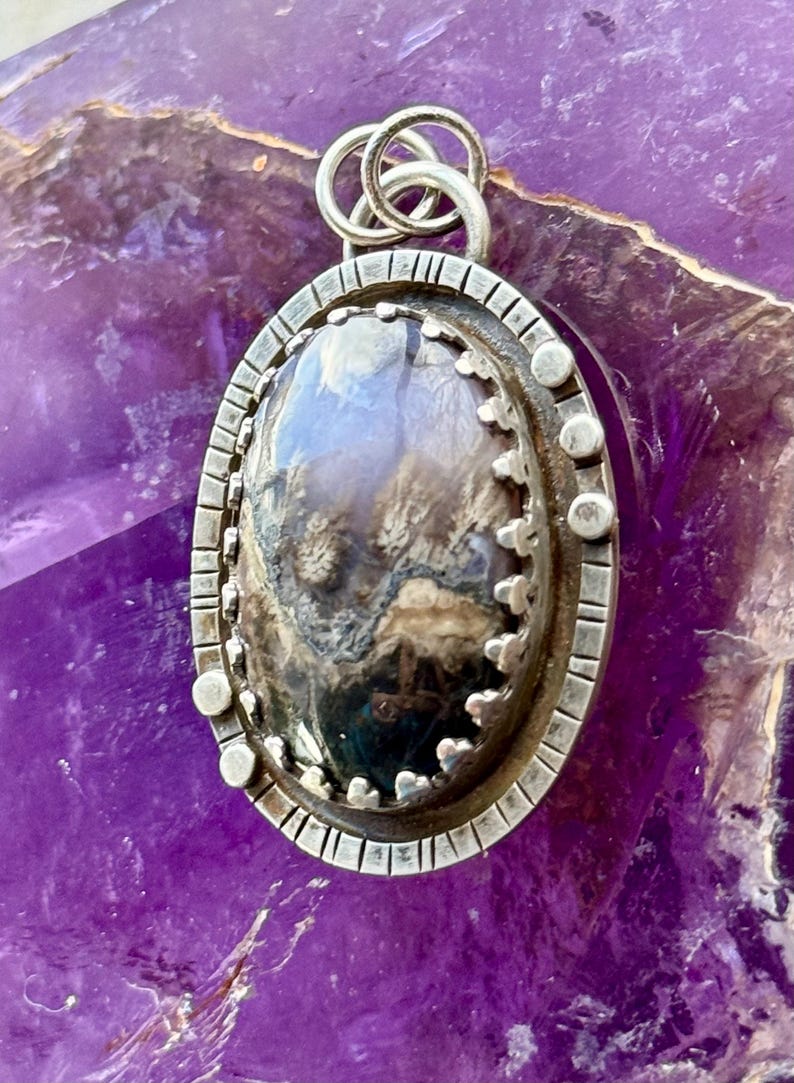 Native American Mid Century Sterling Silver Moss Agate Vintage Necklace ...