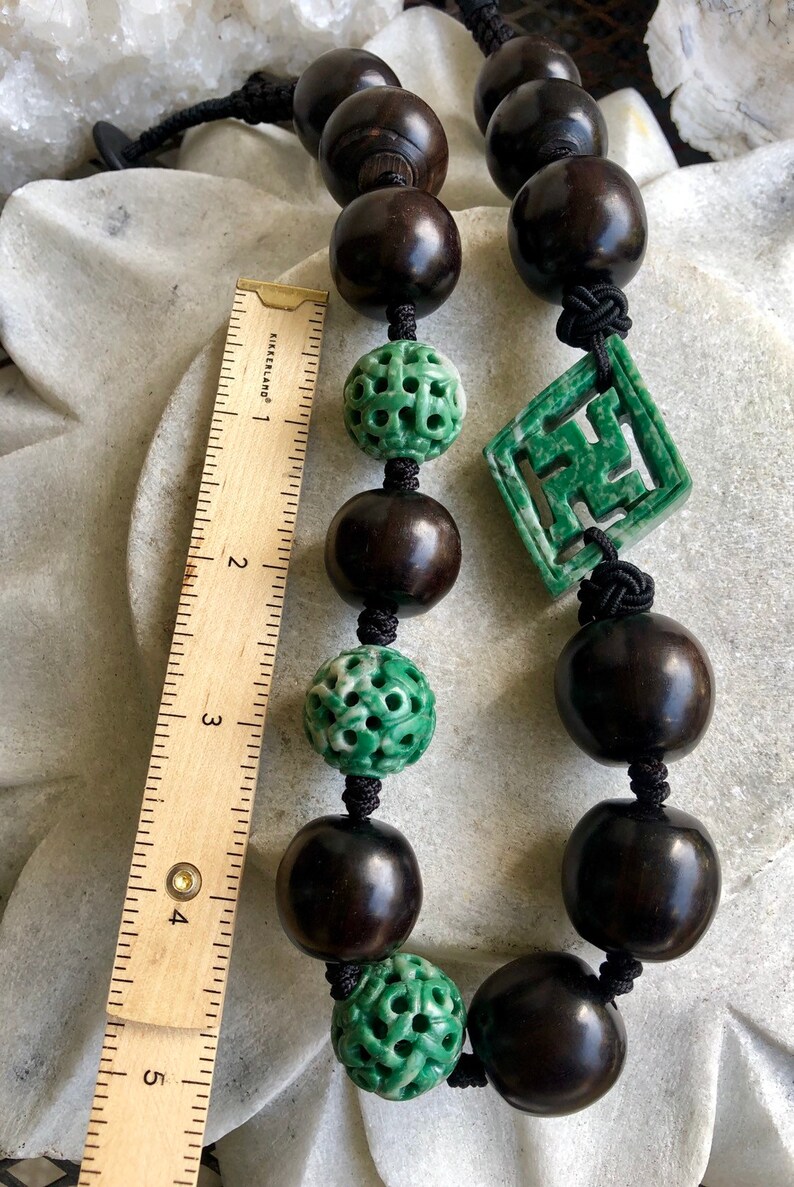 Carved Jade Shou Bead Nut Seed Bead Vintage Necklace - Etsy
