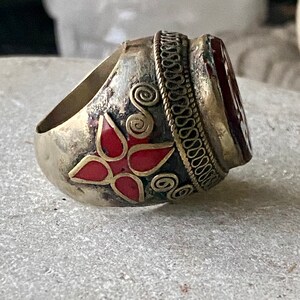 Bold Middle Eastern Tribal Silver Enamel Carved Carnilian Animal Signet ...