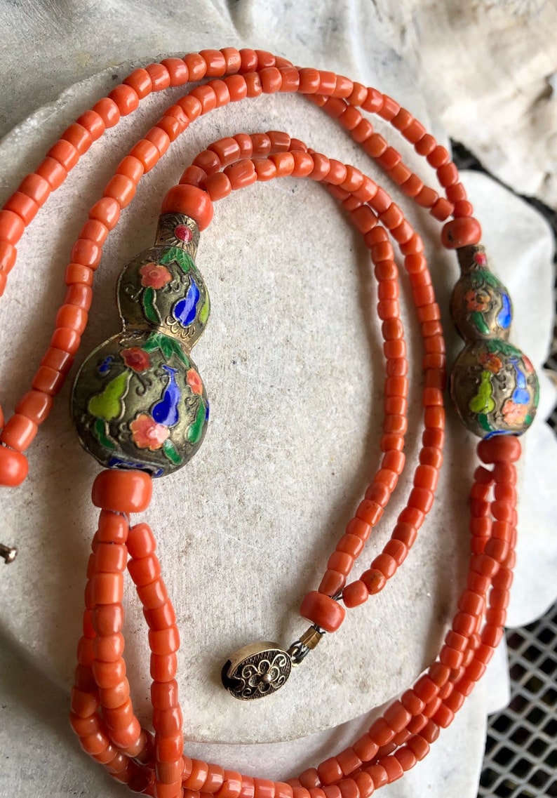 Beautiful Art Deco Old Chinese Coral Enamel Sterling Silver | Etsy