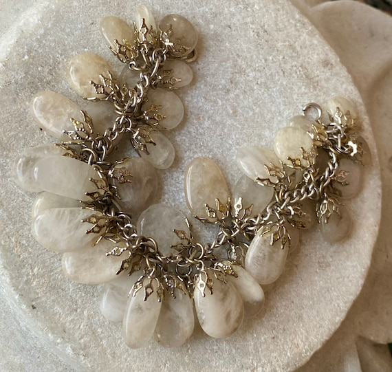 Beautiful 1950s Silvertone White Agate Stone Vintage Cha Cha - Etsy