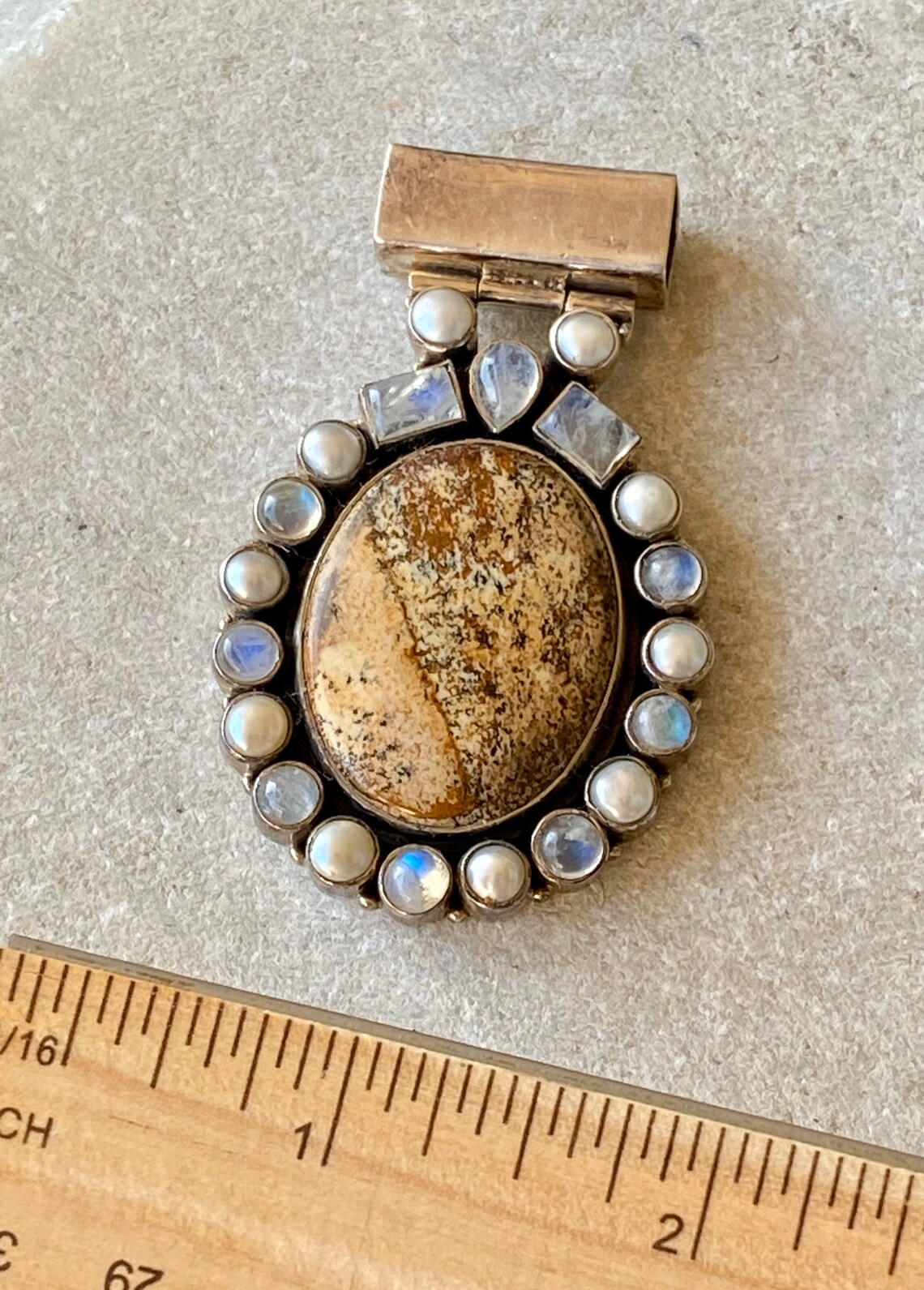Bold Beautiful Moonstone Pearl Brown Picture Agate Sterling Silver ...