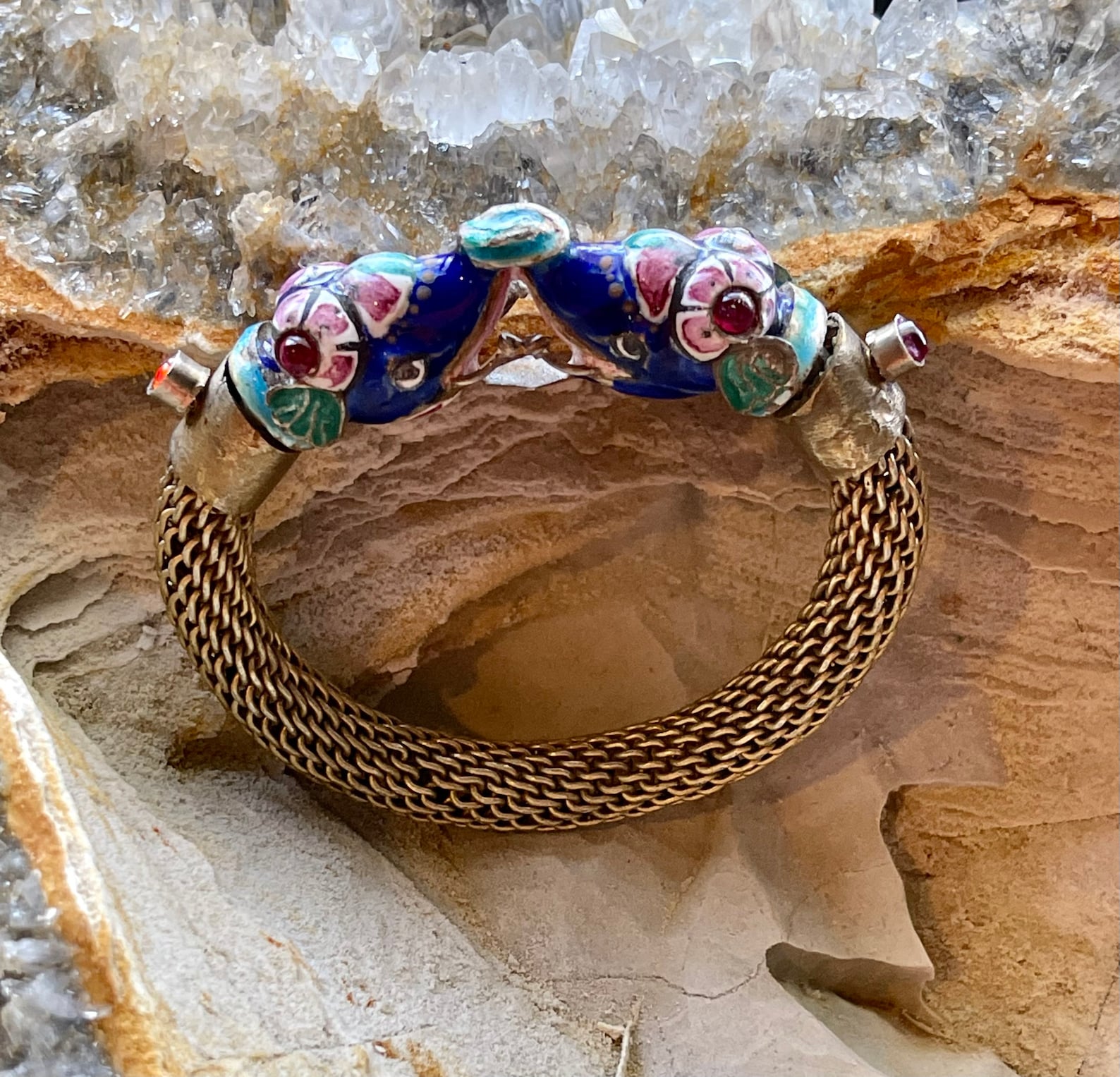Old Mughal Enamel Ruby Elephant Head Gold Sterling Silver Antique ...