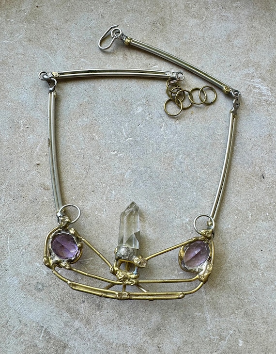 1960s Brutalist Rock Crystal Natural Purple Amethyst… - Gem