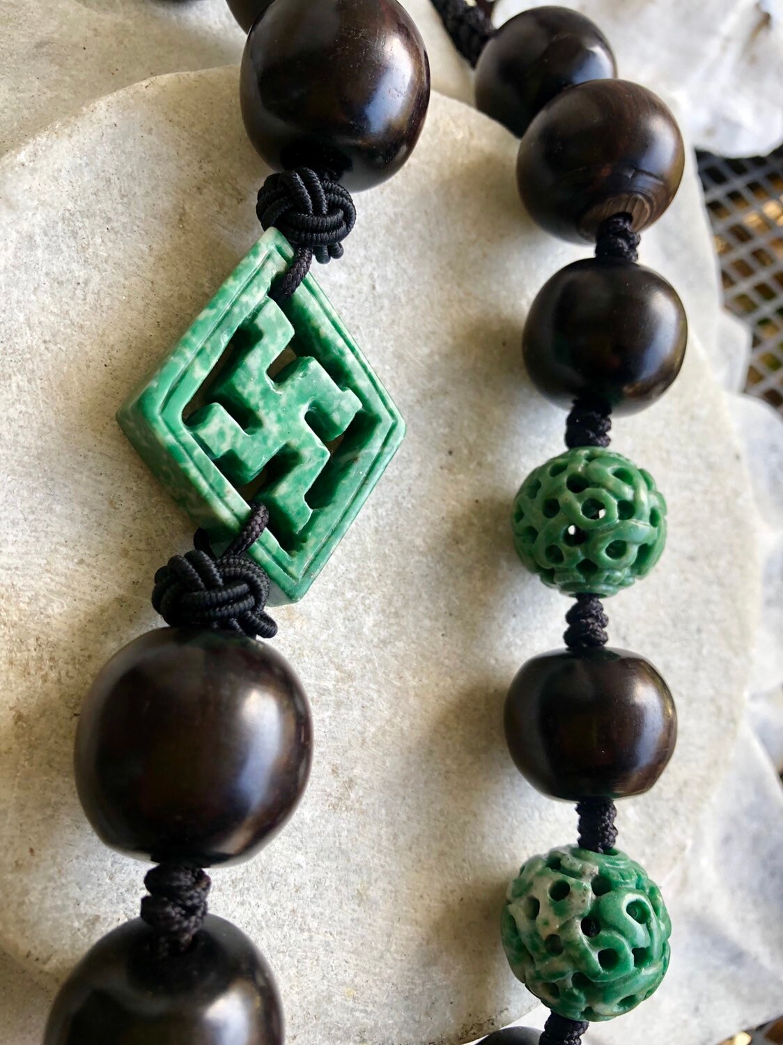 Carved Jade Shou Bead Nut Seed Bead Vintage Necklace - Etsy