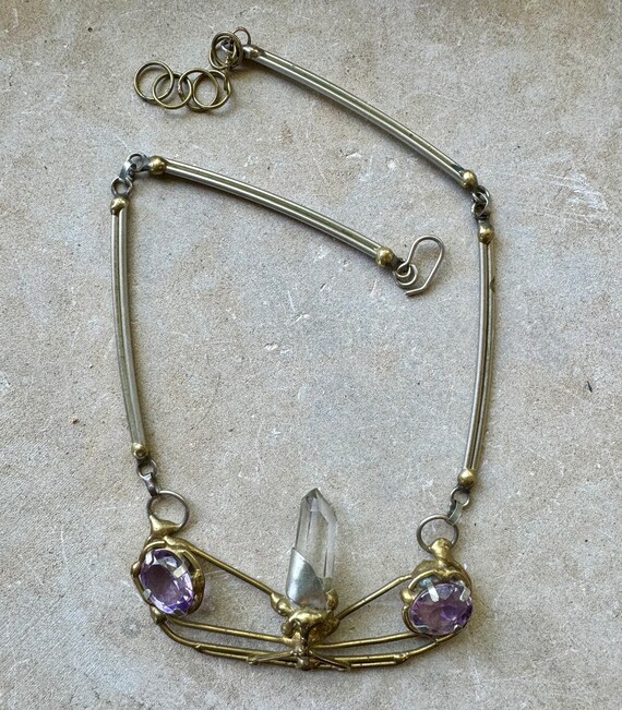 1960s Brutalist Rock Crystal Natural Purple Amethyst… - Gem