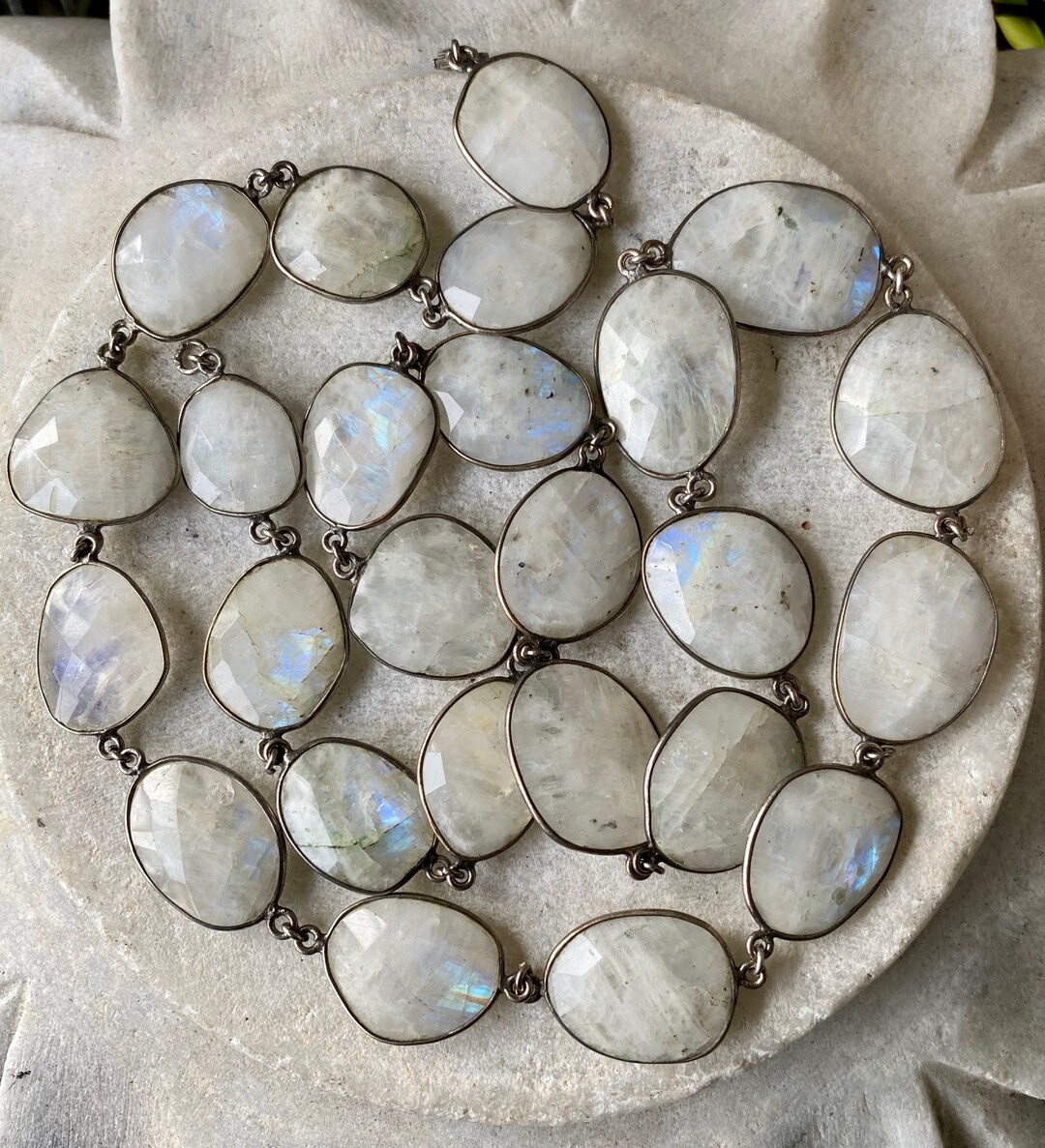 Beautiful Facated Moonstone Slab Blackend Sterling Silver Chain Link ...