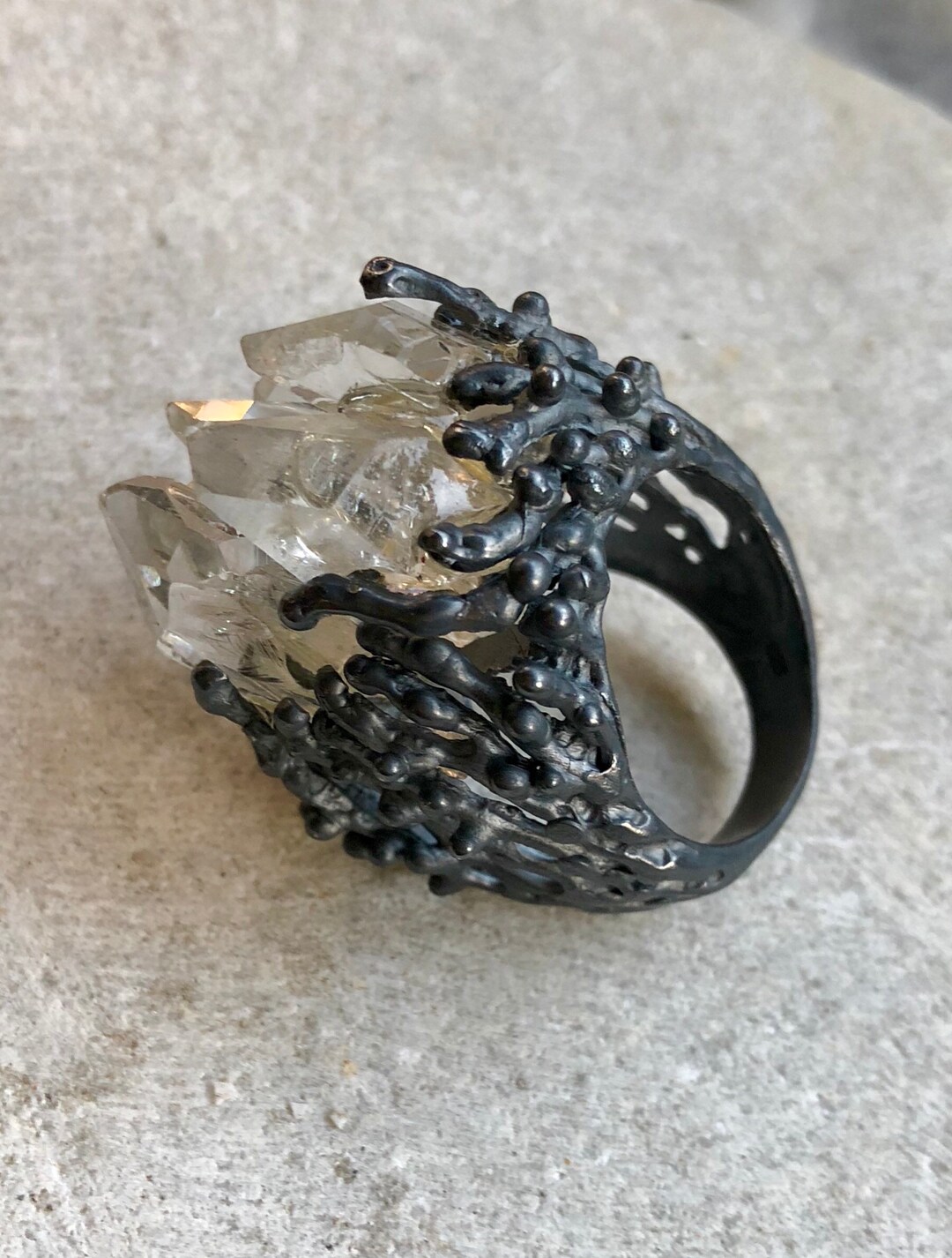 Bold Beautiful Sculpted Sterling Silver Rock Quartz Crystal Cluster ...