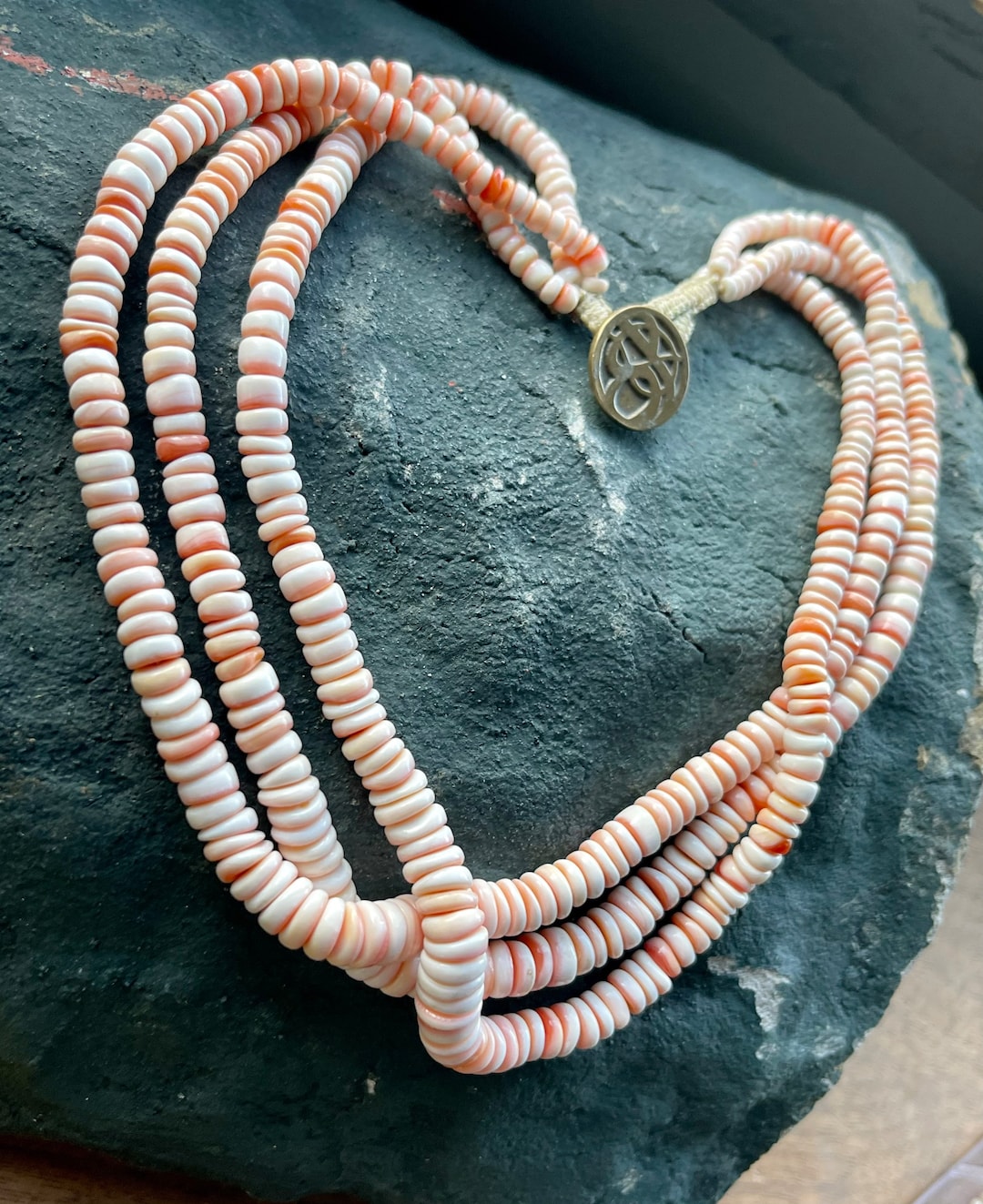 Graduated Hand Carved Heishi Shell Beads Multi Strand Vintage Bib ...